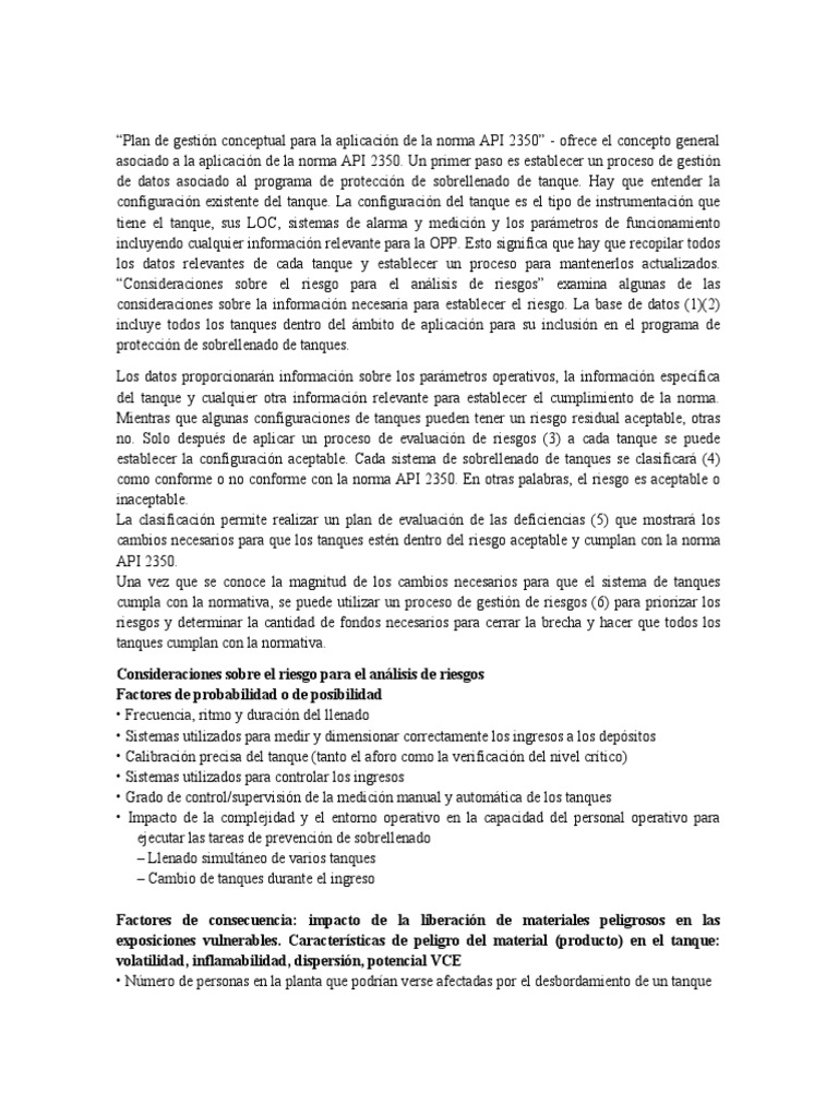 Gestión de Riesgos API 2350 | PDF | Riesgo | Tanques
