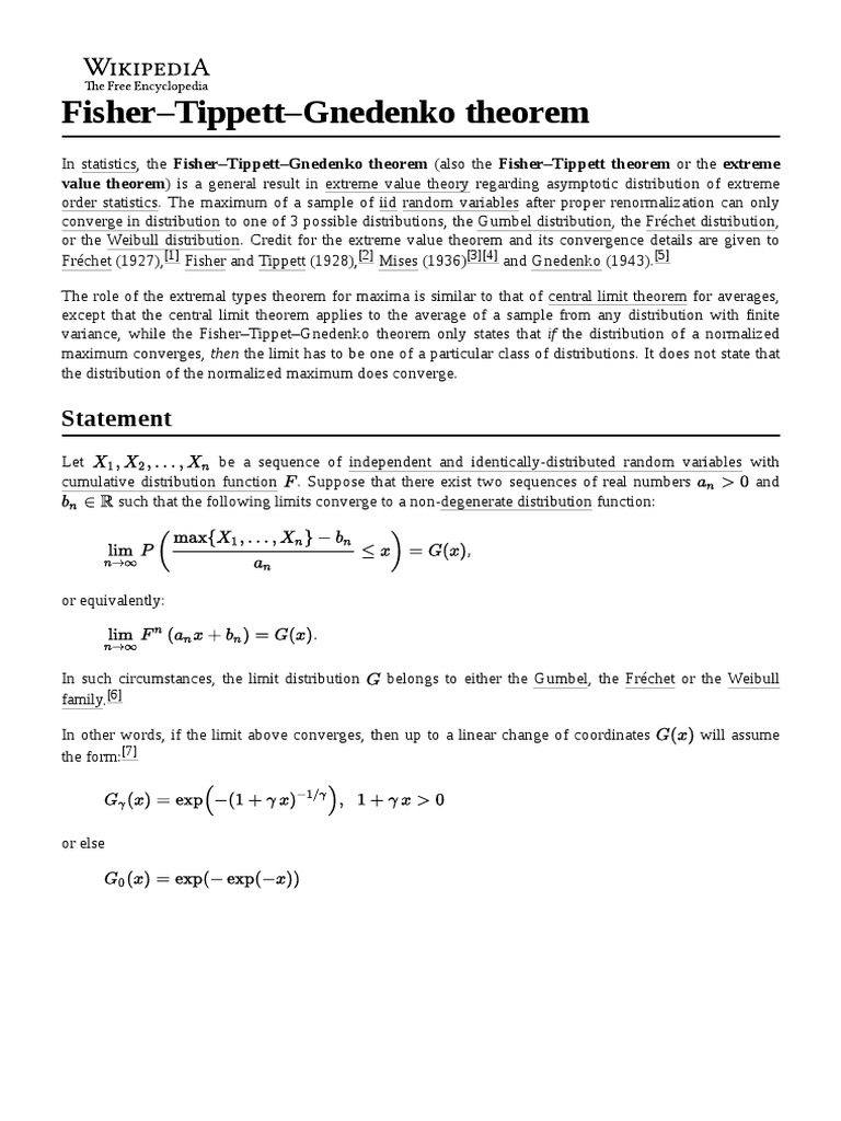 Fisher Tippett Gnedenko - Theorem | PDF