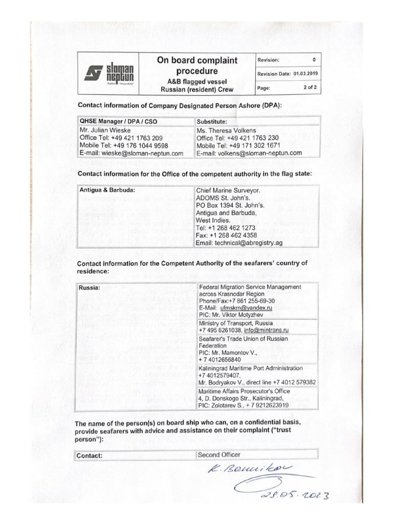 On Board Complaint | PDF