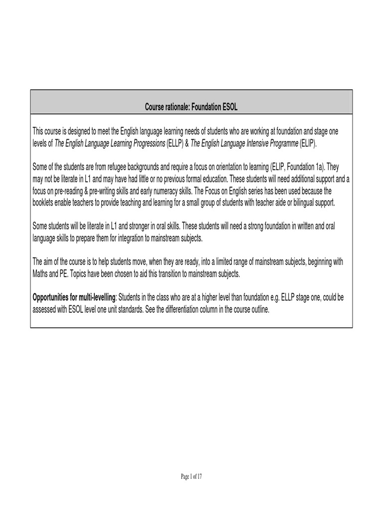 Foundation ESOL Course | PDF