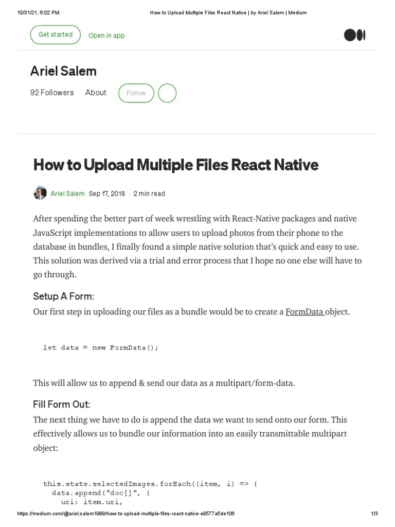 How To Upload Multiple Files React Native - by Ariel Salem - Medium | PDF | Data | Computer Science