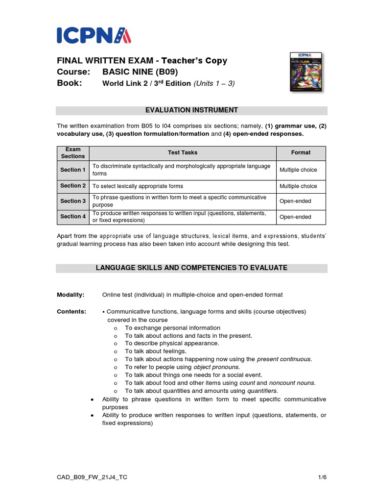 B09 Final Written (TC) 2021 | PDF | Multiple Choice | Syntax