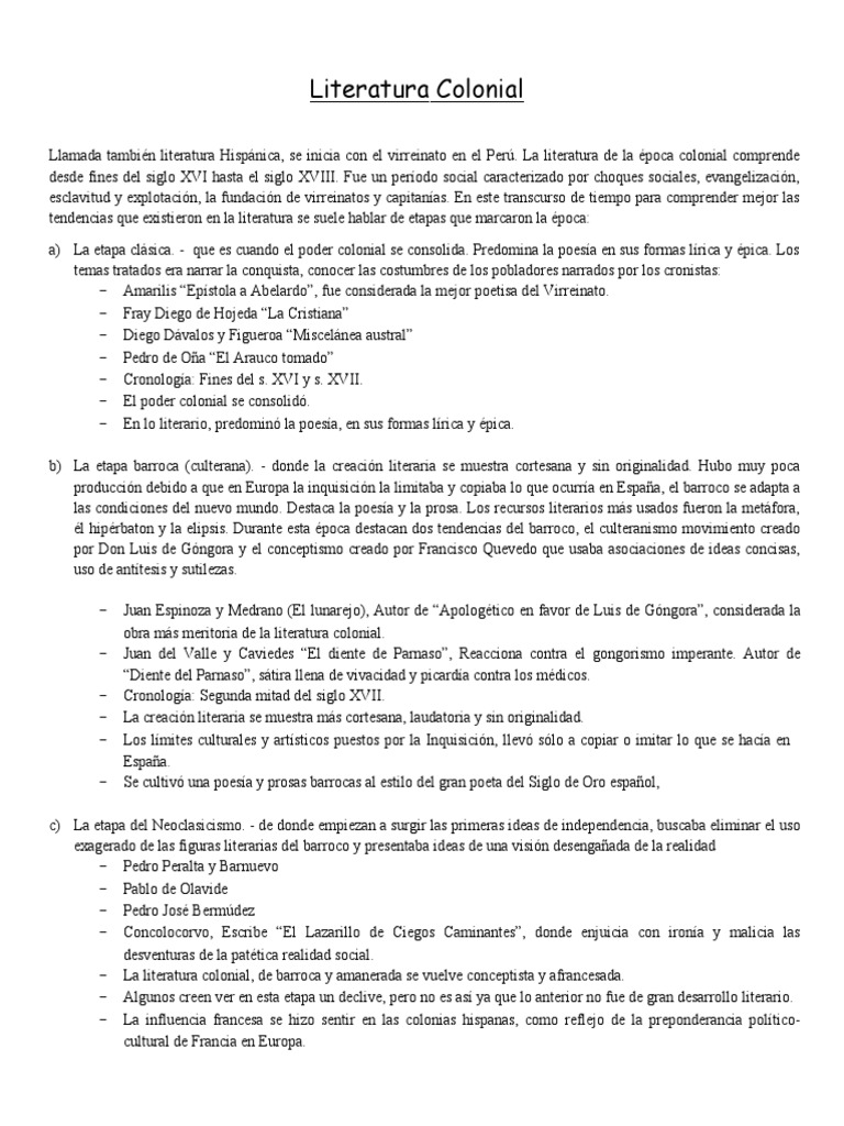 Literatura Colonial | PDF | Renacimiento | Barroco
