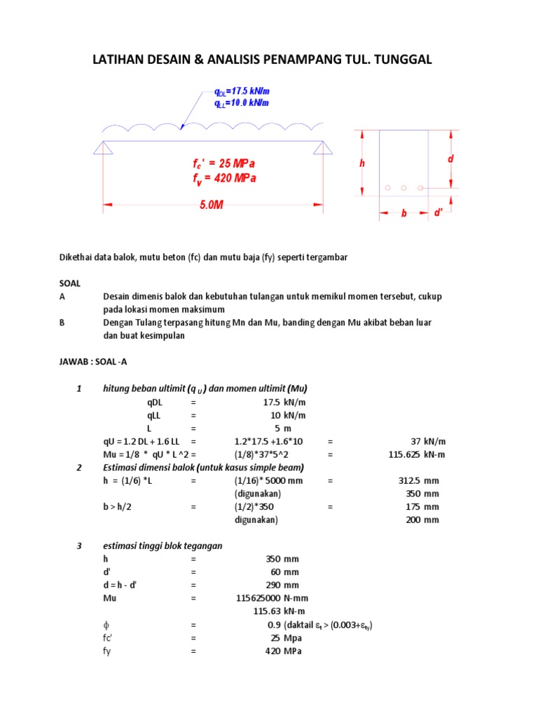 Latihan Disain Tulangan Tunggal & Ganda 2021 | PDF