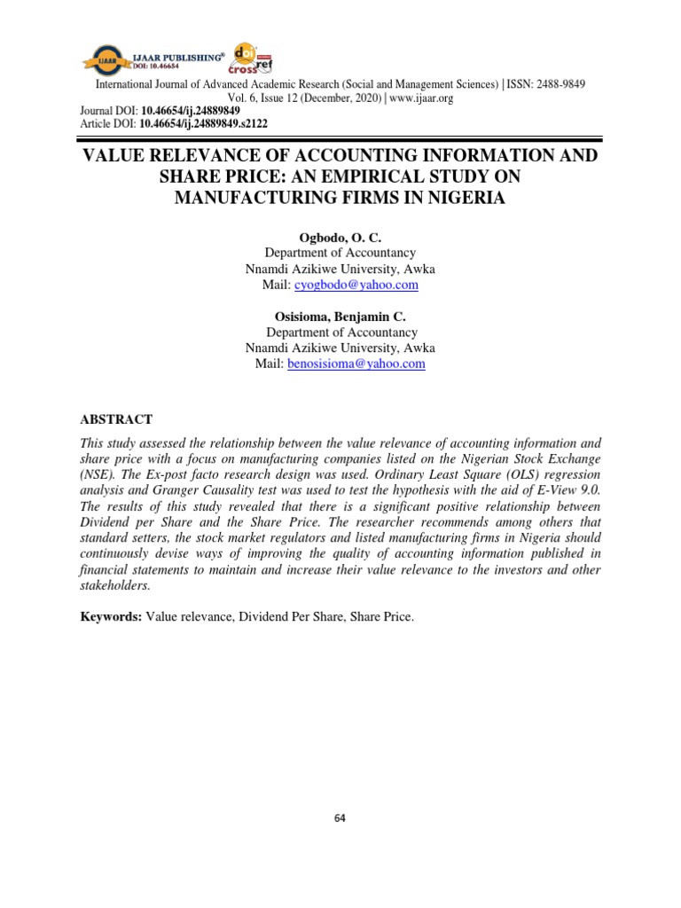 Value Relevance of Accounting Informatio | PDF