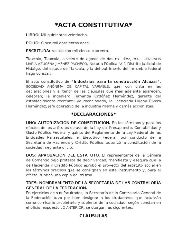 Acta Constitutiva | PDF | Liquidación | Compartir (Finanzas)