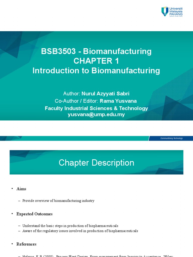 Chapter 1 - Introduction To Biomanufacturing v2 | PDF