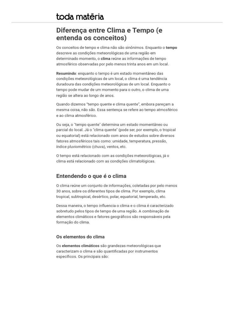 Diferença Entre Clima e Tempo (E Entenda Os Conceitos) - Toda Matéria ...