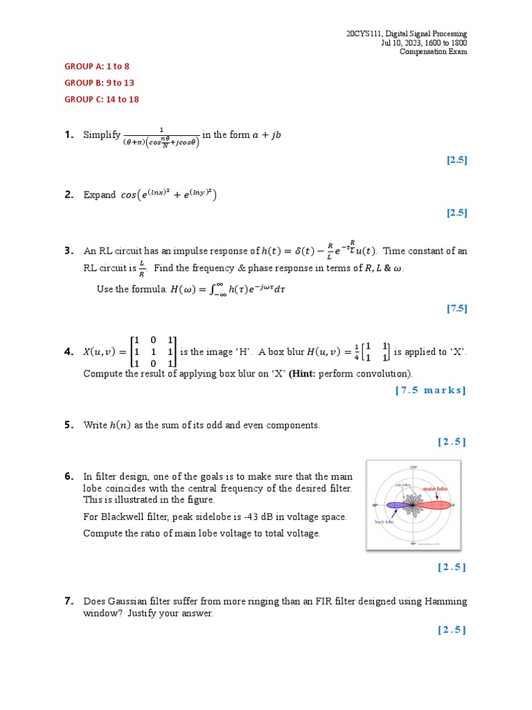 Compensation Exam 20230710 | PDF | Filter (Signal Processing) | Bandwidth (Signal Processing)