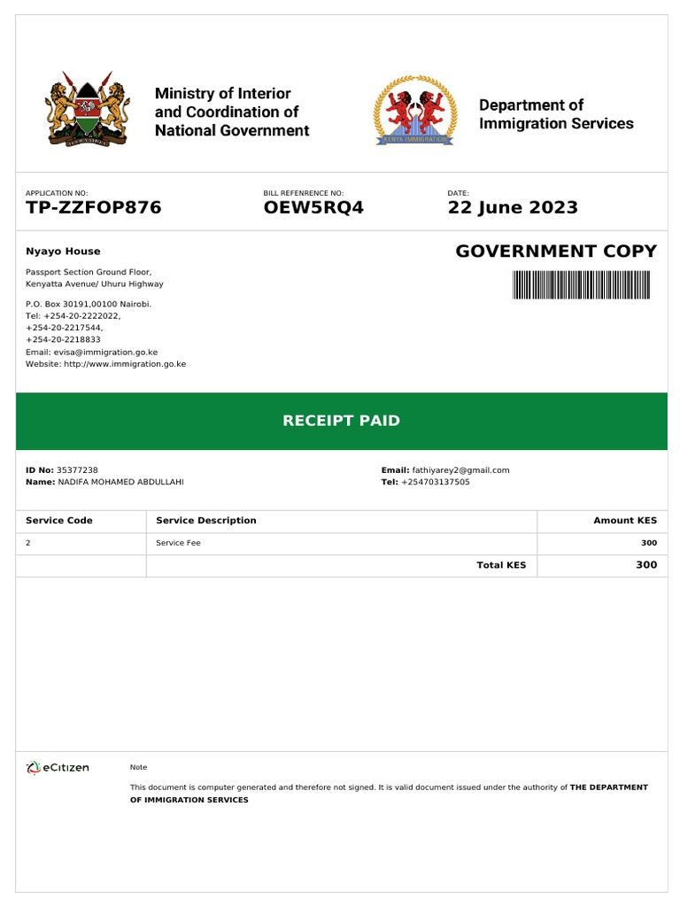 Tp-Zzfop876-Immigration Receipt | PDF | National Security ...