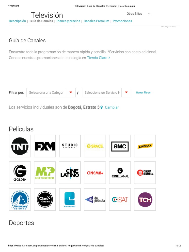 Televisión Guía De Canales Premium Claro Colombia Pdf Televisión
