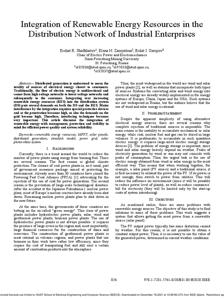 Integration of Renewable Energy Resources in The Distribution Network ...