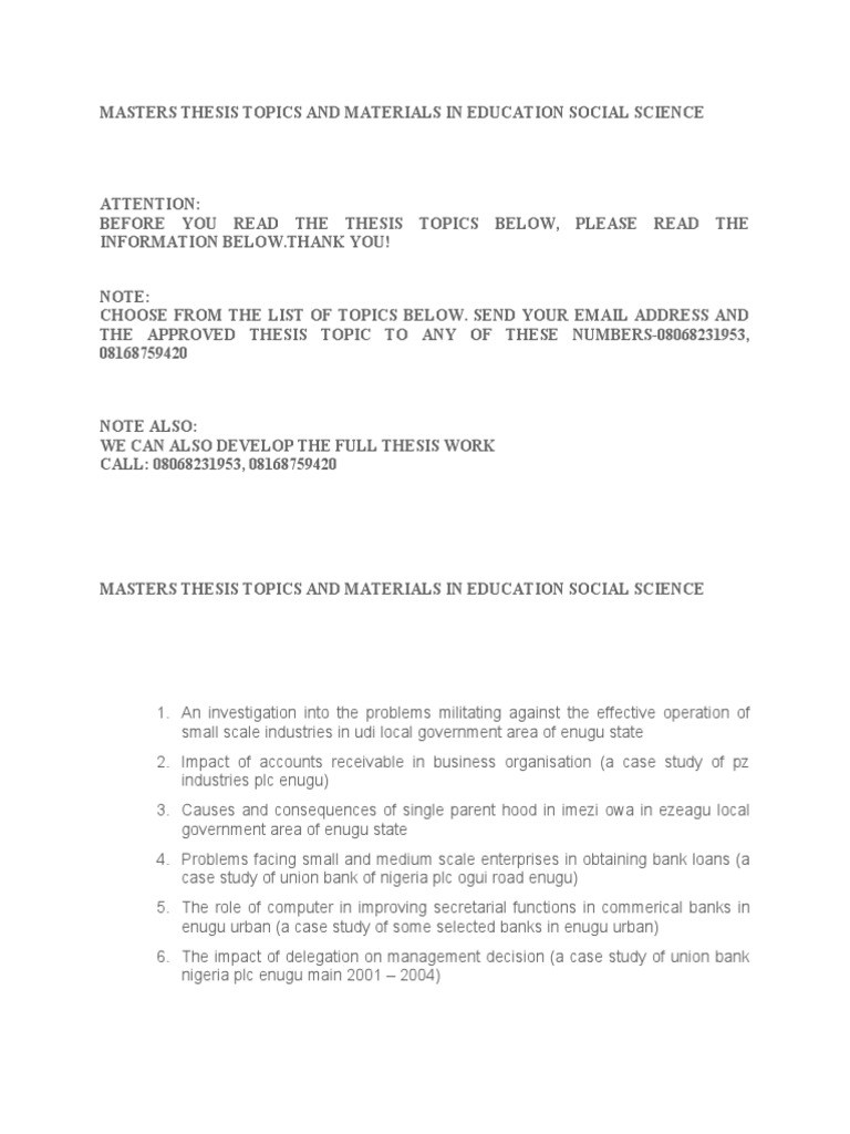 Masters Thesis Topics and Materials in Education Social Science | PDF | Schools | Teachers