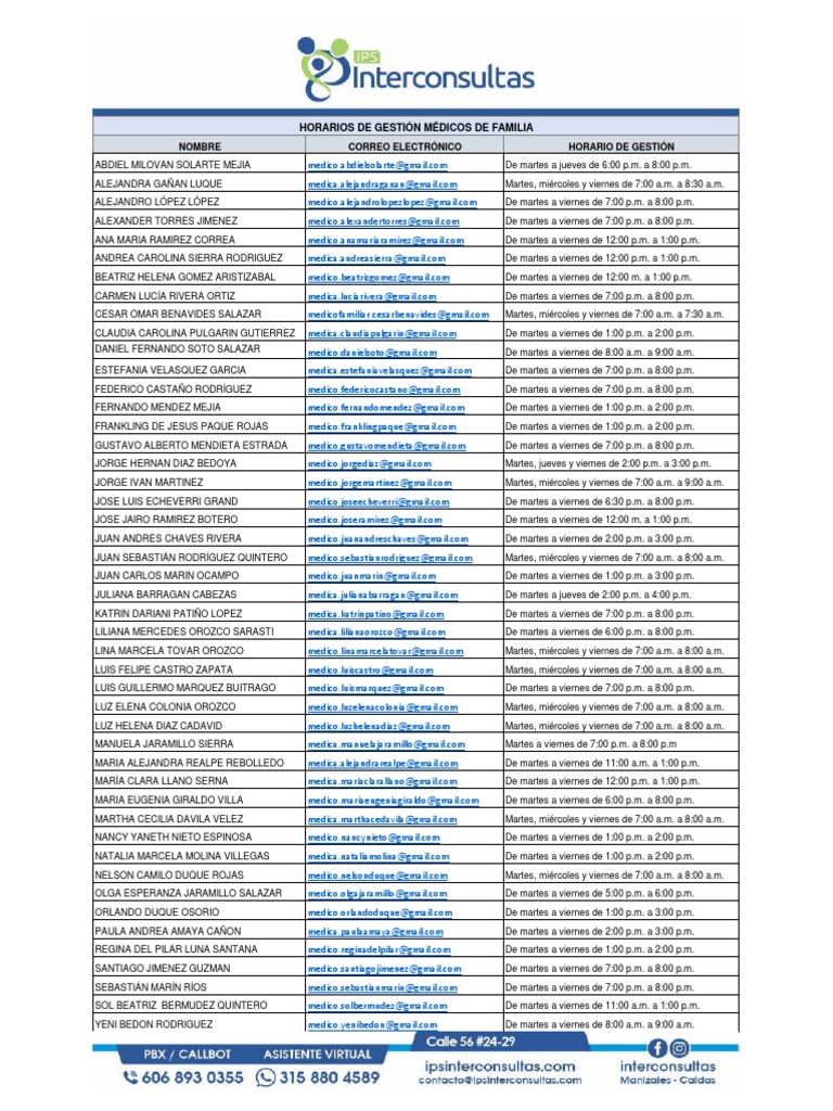 Horarios de Médicos de Familia | PDF | Estilo de vida