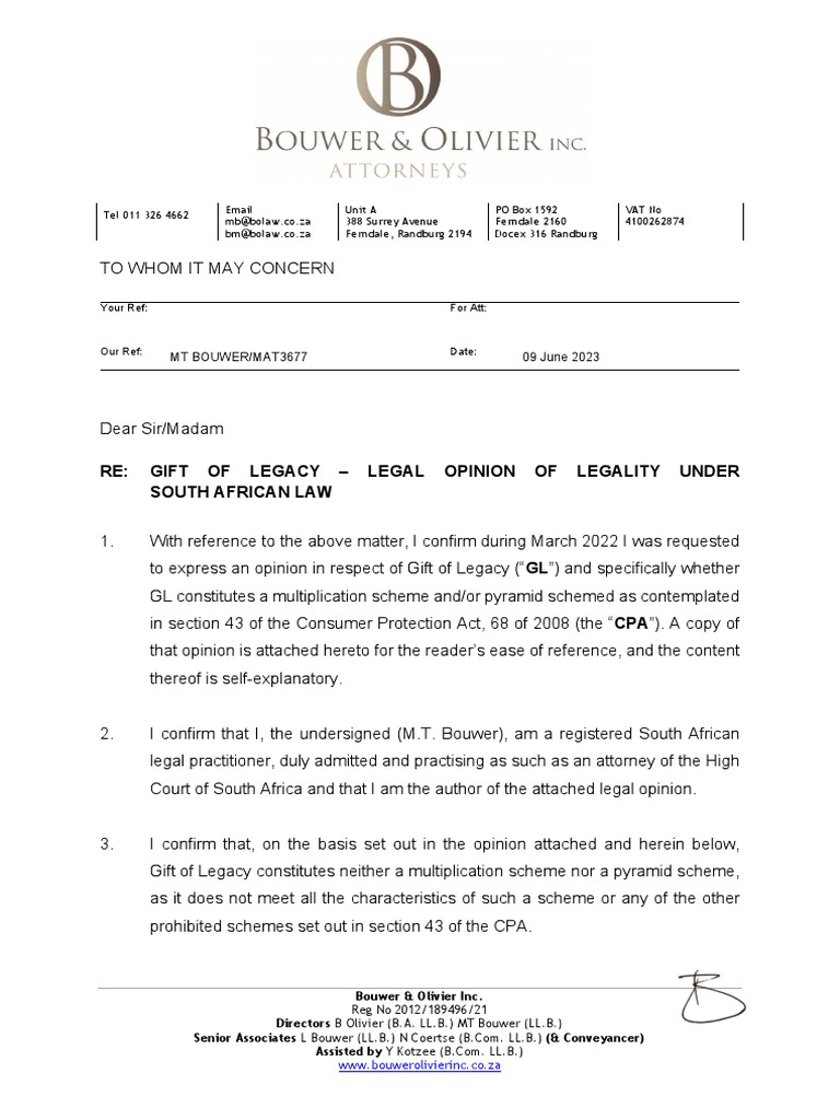 EN Gift of Legacy LEGAL No Pyramid | PDF | Repurchase Agreement | Interest