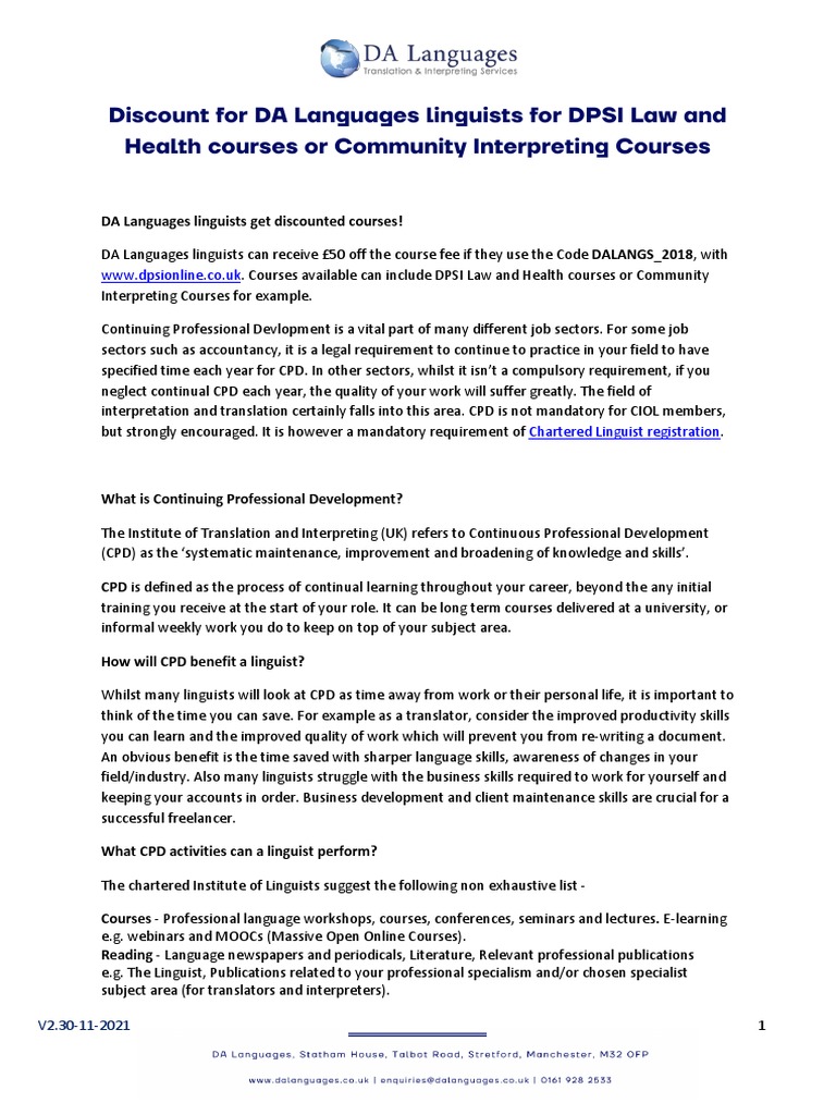Discount For DA Languages CPD Courses | PDF | Professional Development ...