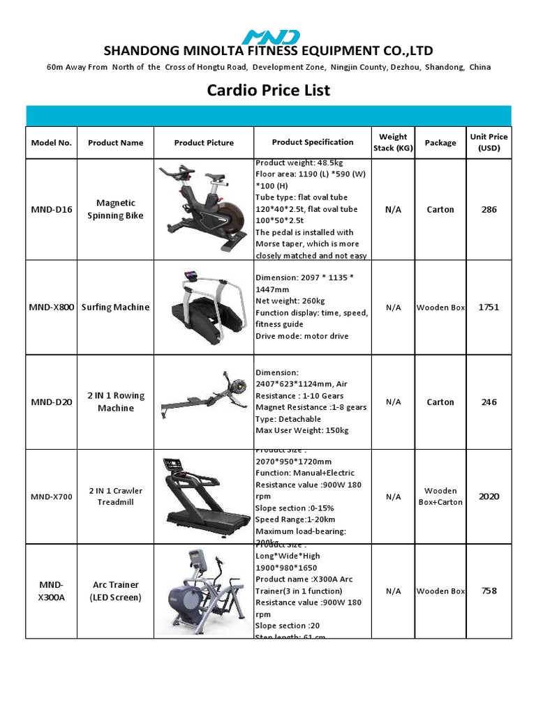 Gym Equipment Price List Overview | PDF | Mains Electricity | Treadmill