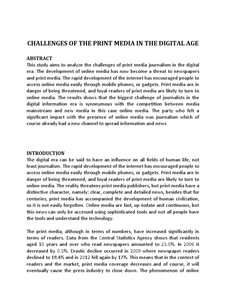 Challenges of The Print Media in The Digital Age Hnd1 | PDF