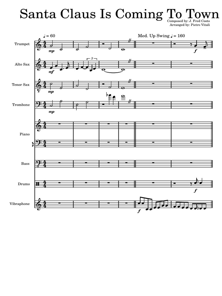 Santa Claus Is Coming To Town Jazz Combo | PDF | Performing Arts ...