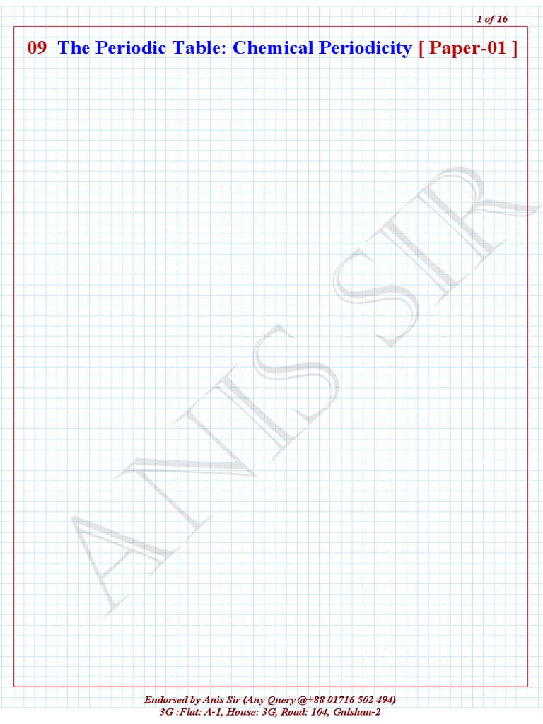 The Periodic Table Chemical Periodicity (Paper-01) WY | PDF | Periodic ...