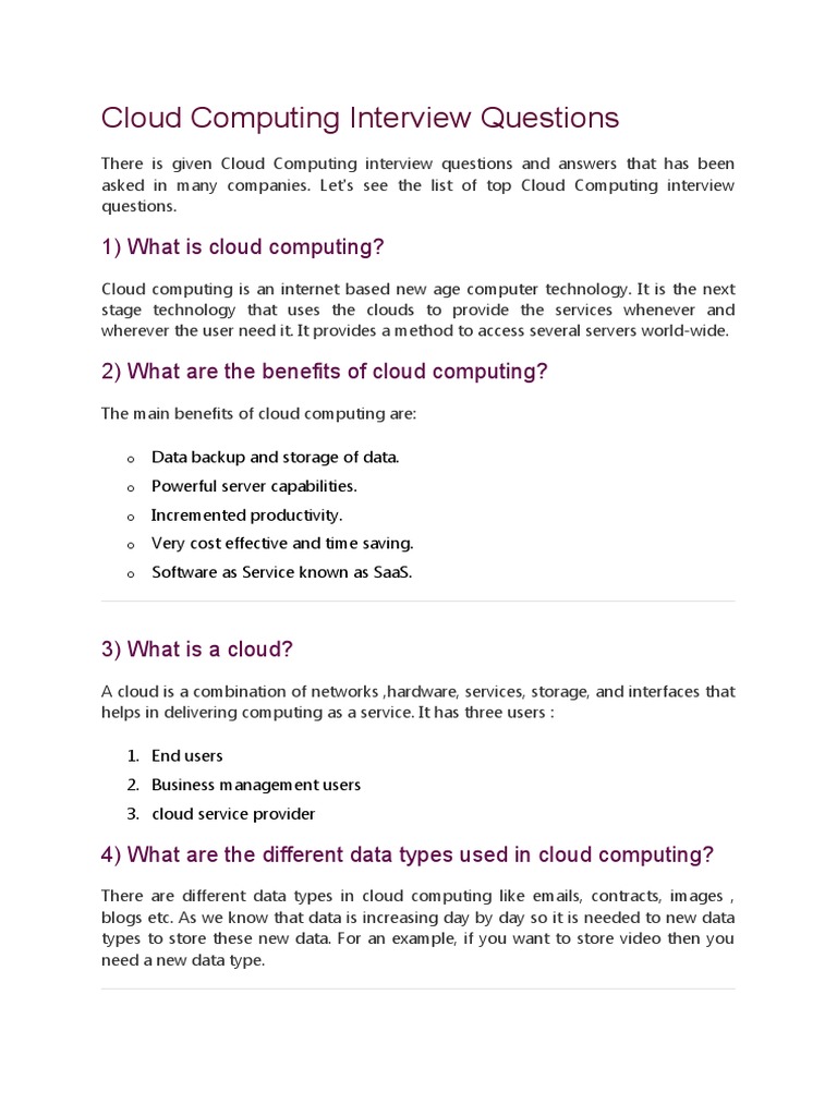 Cloud Computing Interview Questions | PDF