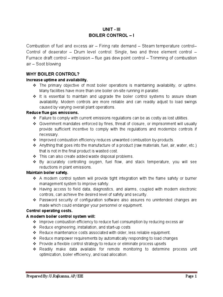 Unit III Boiler Control I | PDF | Boiler | Chemistry