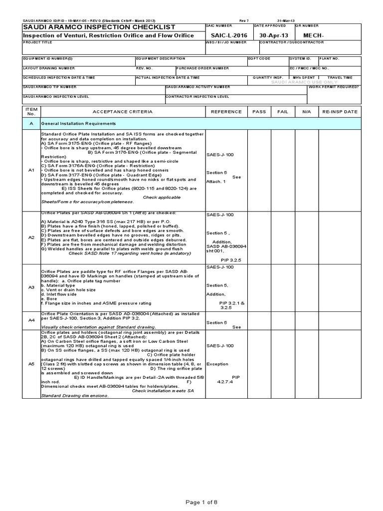 SAIC-L-2016 Rev 7 | PDF | Pipe (Fluid Conveyance) | Valve