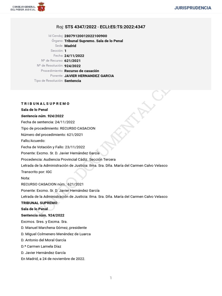 Roj: STS 4347/2022 - ECLI:ES:TS:2022:4347 | PDF | Finanzas y dinero ...