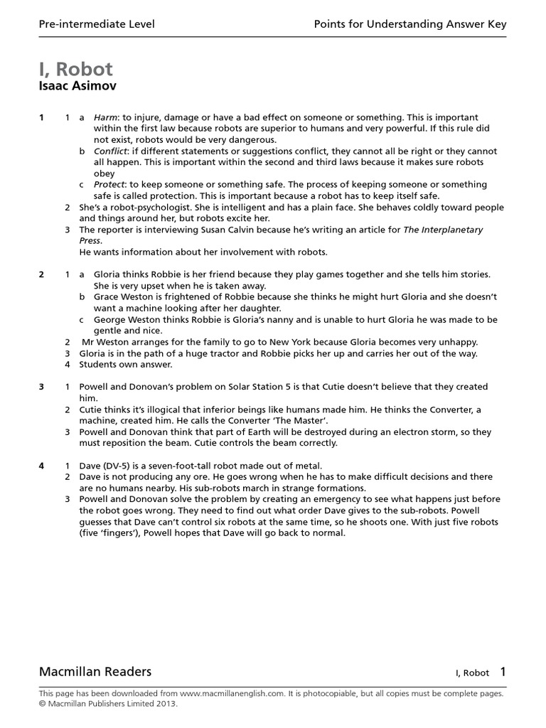 I Robot Points For Understanding Answer Key | PDF