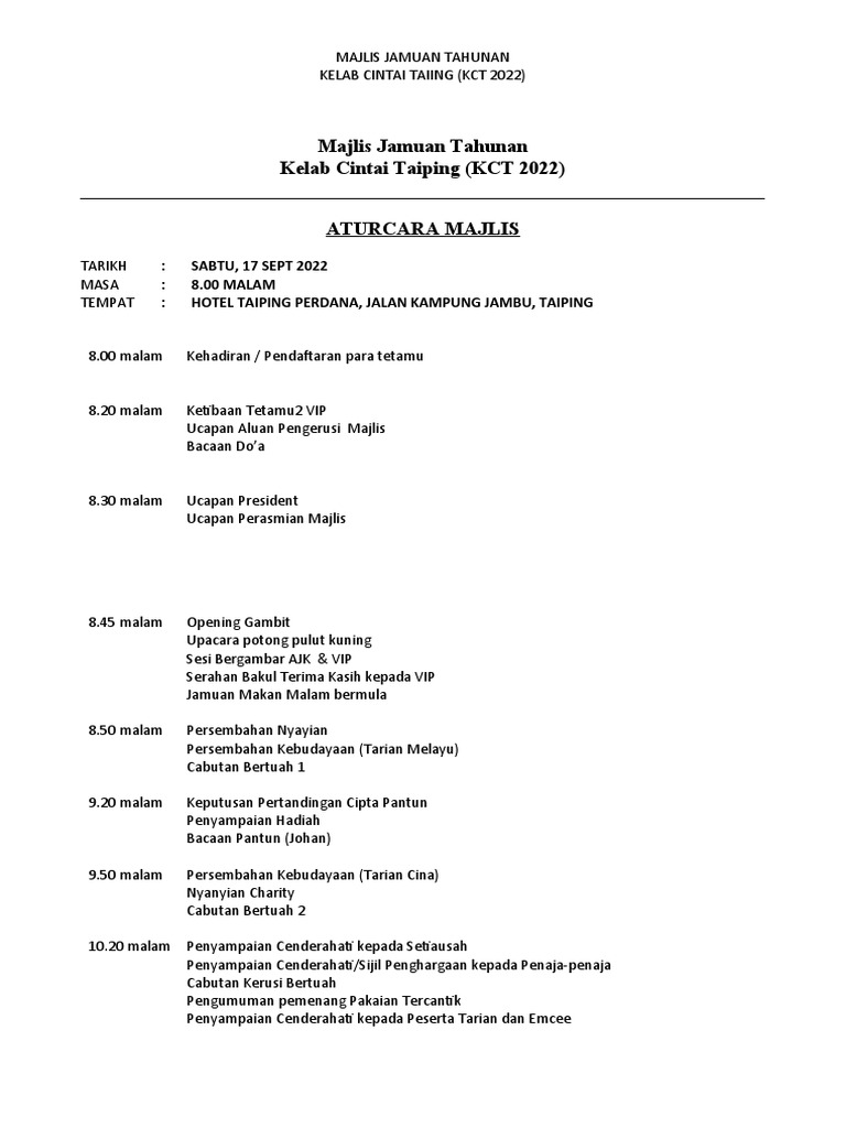 Aturcara Majlis Jamuan Hari Raya Aidilfitri & Malam Kebudayaan 2022 ...