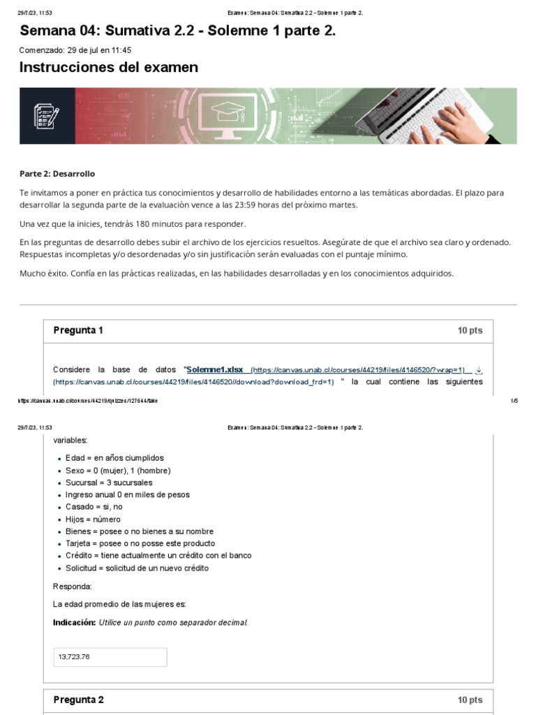 Examen - Semana 04 - Sumativa 2.2 - Solemne 1 Parte 2 | PDF Examen - Semana 04 - Sumativa 2.2 - Solemne 1 Parte 2 | PDF