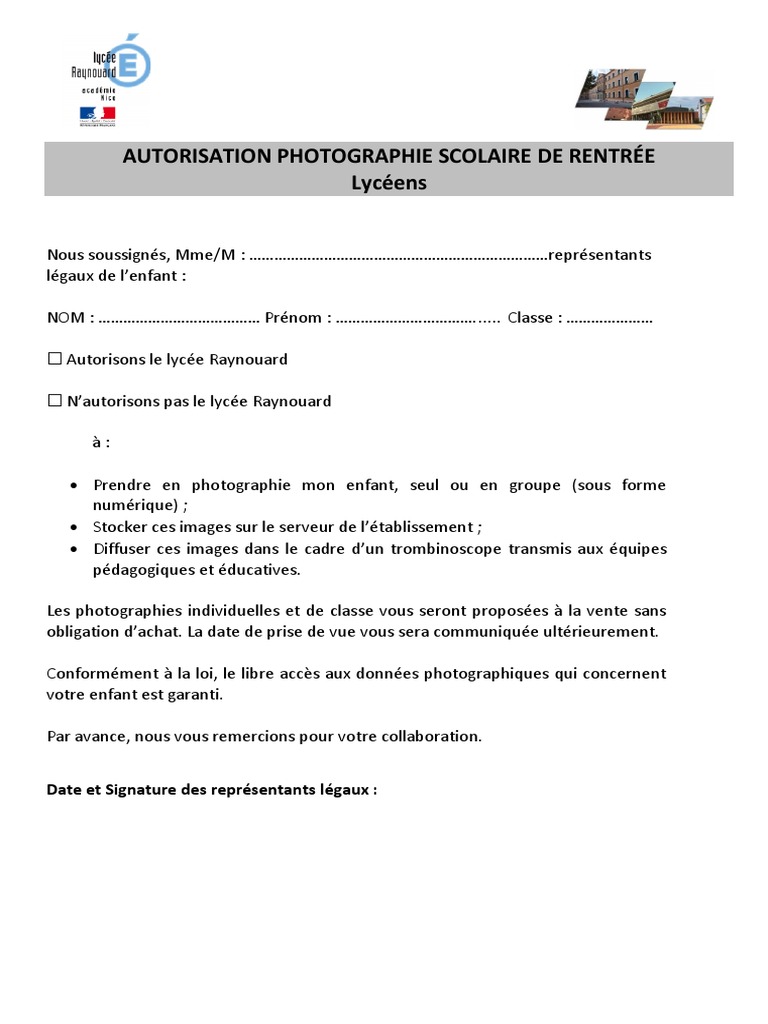 Autorisation D Utiliser Votre Photographie Renseignée Et Signée À ...