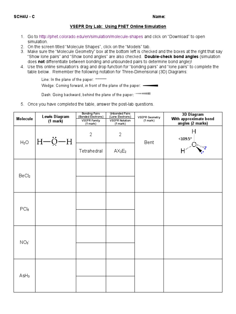 SCH4U VSEPR Dry Lab_Using PhET Online Simulation C | PDF