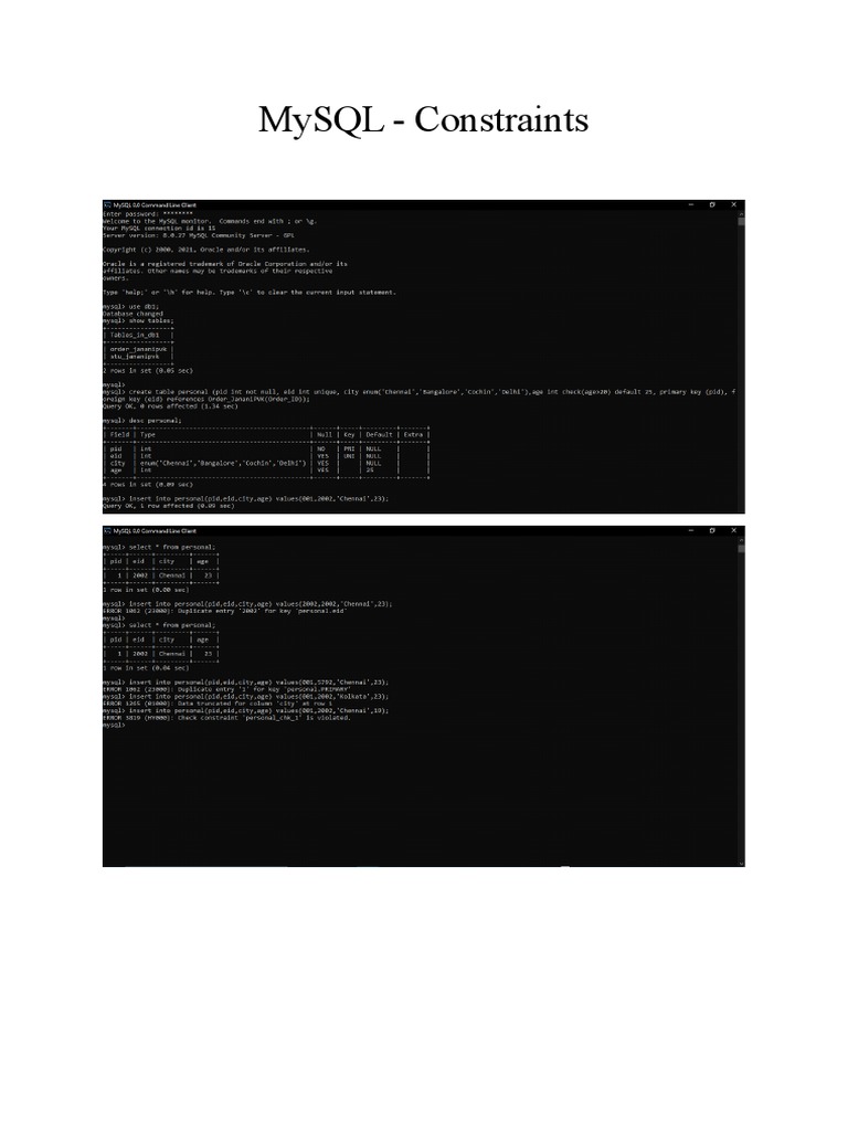 MySQL - Constraints Assignment | PDF