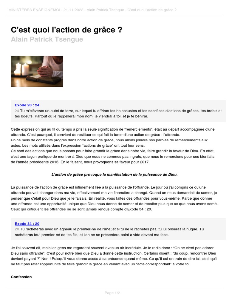 Comprendre l'Action de Grâce chrétienne | PDF
