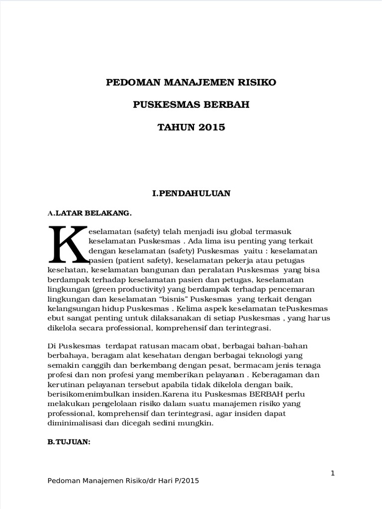 Contoh Pedoman-Manajemen-Risiko Puskesmas | PDF