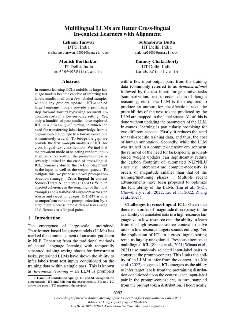 Multilingual LLMs Are Better Cross-Lingual | PDF | Linguistics | Cognition