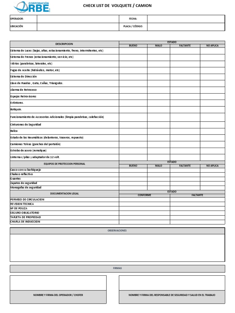 SIS-FR-05 Formato de Inspeccion de Camion Volquete | PDF SIS-FR-05 Formato de Inspeccion de Camion Volquete | PDF