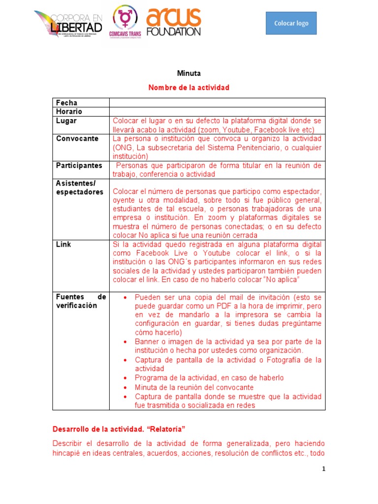 Formato Minuta Instrucciones | PDF | Facebook | Youtube