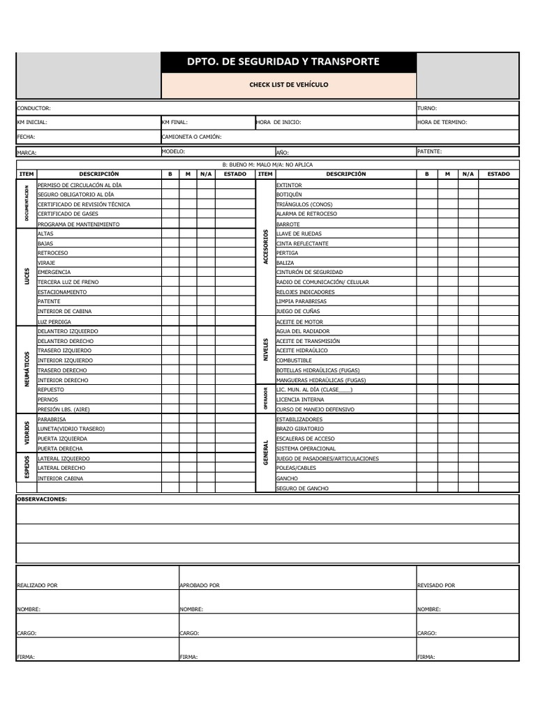 Check List de Camiones y Camionetas | PDF | Camión | Tecnología de ...