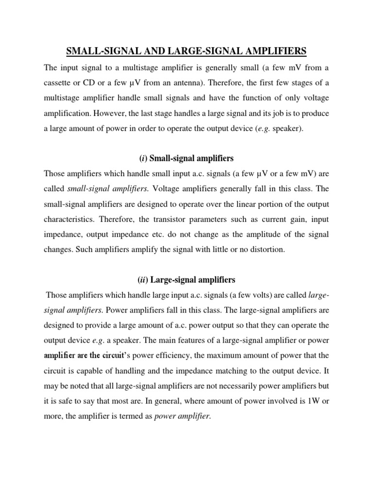 Small-Signal and Large-Signal Amplifiers | PDF | Amplifier | Distortion