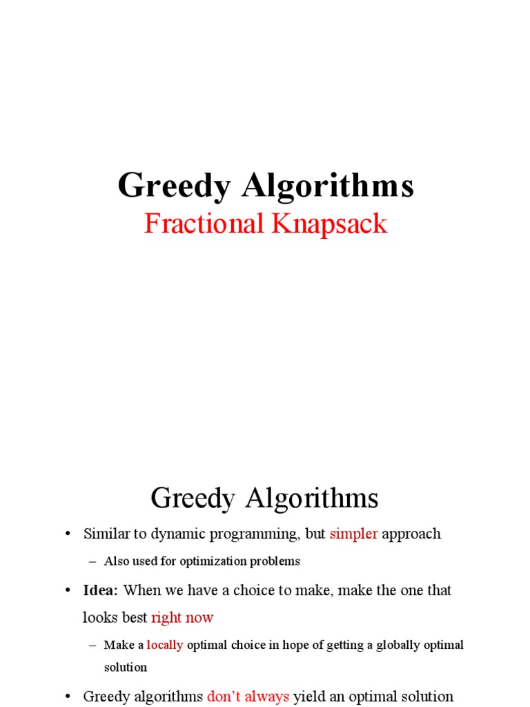 L12 Fractional Knapsack Greedy | PDF | Mathematical Optimization ... L12 Fractional Knapsack Greedy | PDF | Mathematical Optimization ...