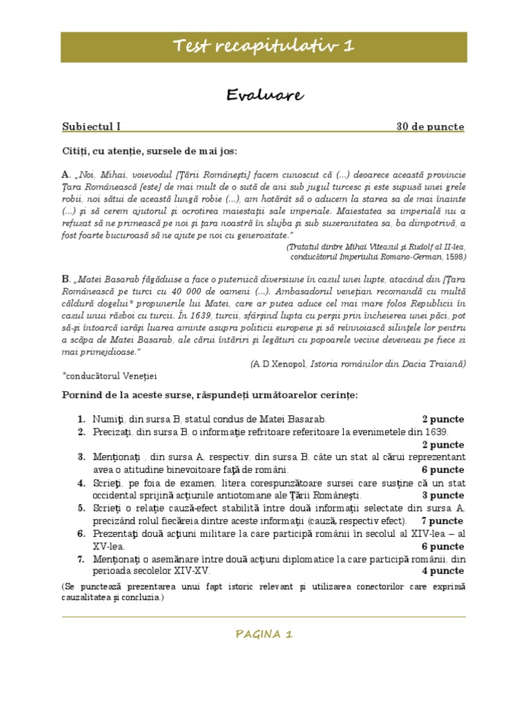 Test Recapitulativ 1 | PDF