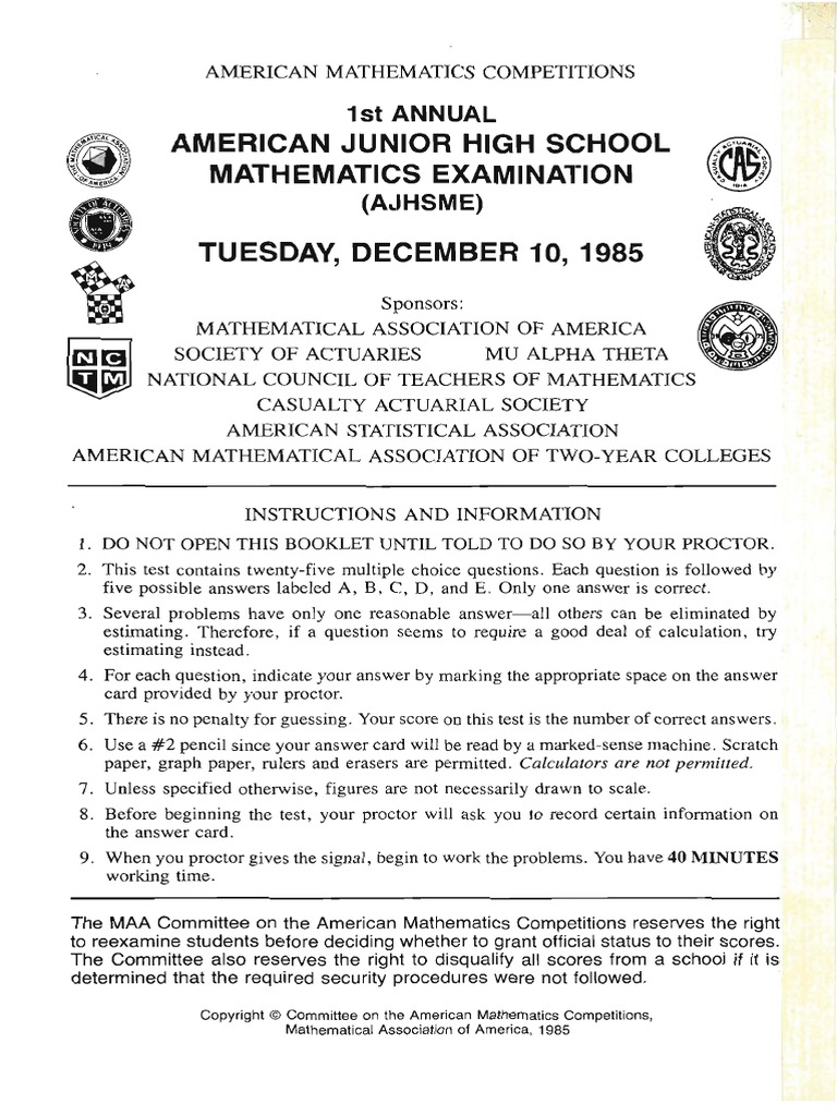 AMC 8 Problems 1985 1998 | PDF