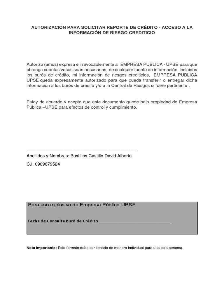 Autorización Reporte Crédito UPSE | PDF | Finanzas y dinero
