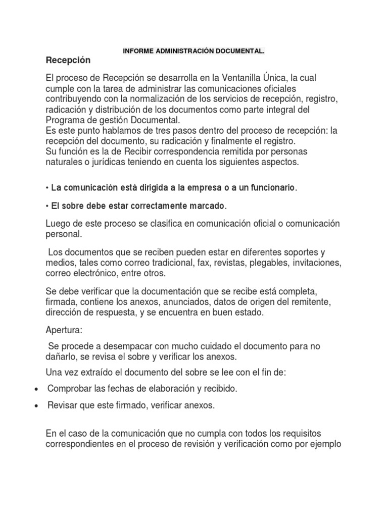 INFORME ADMINISTRACIÓN DOCUMENTAL | PDF | Correo | Gestión de registros