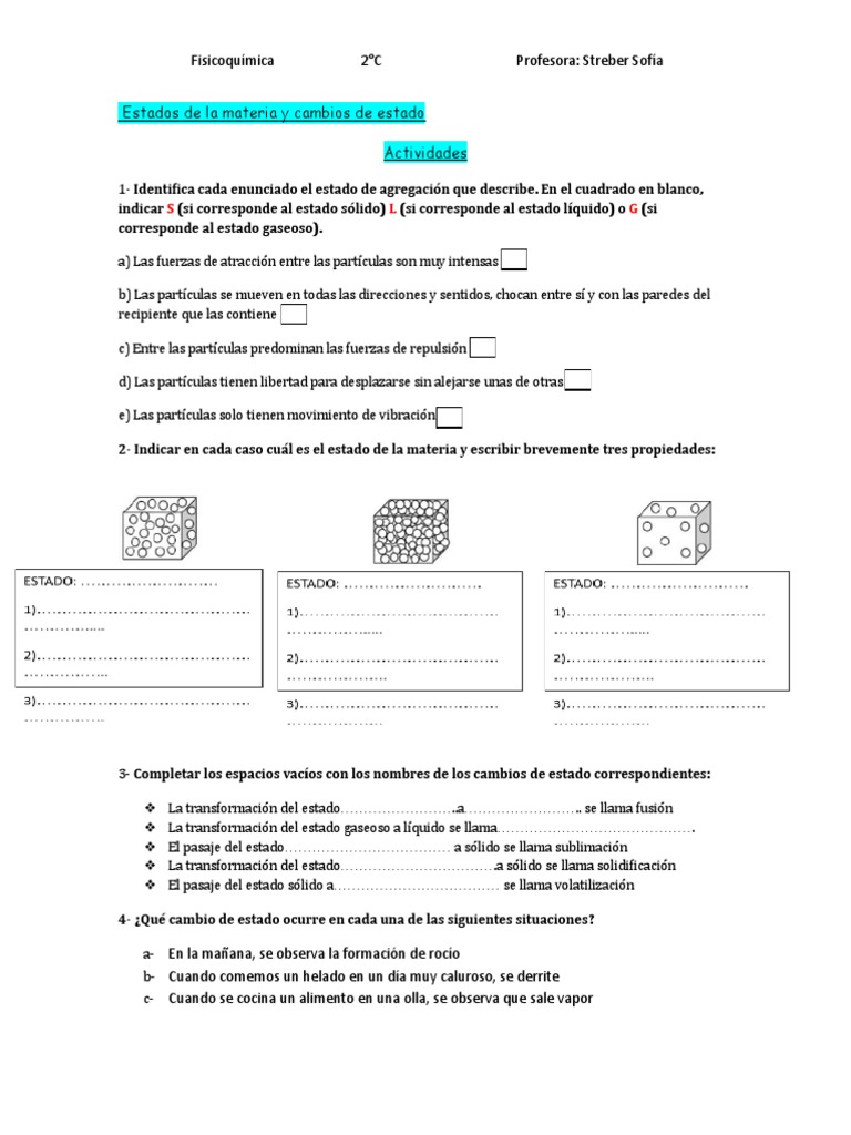 Clase 3. Actividades. Estados de La Materia y Cambios de Estado | PDF