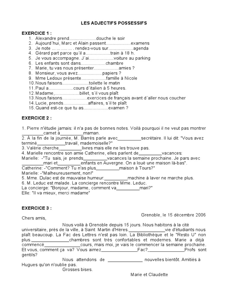 Les Adjectifs Possessifs | PDF