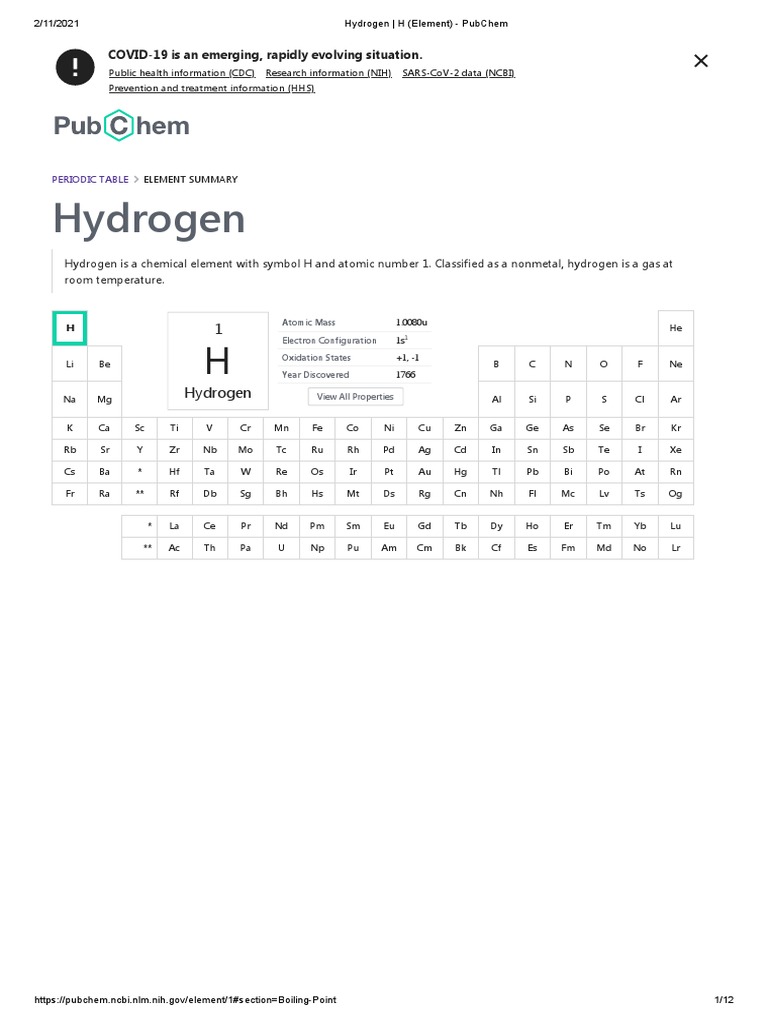 1 Hydrogen - H (Element) - PubChem | PDF