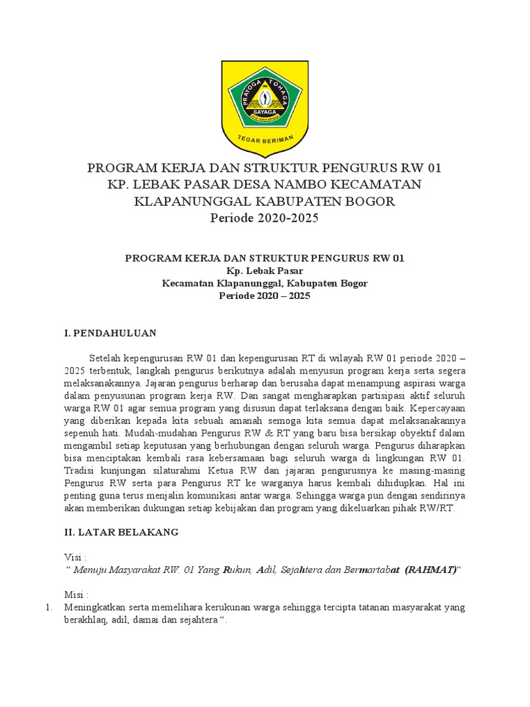 Program Kerja Dan Struktur Pengurus RW 01 | PDF